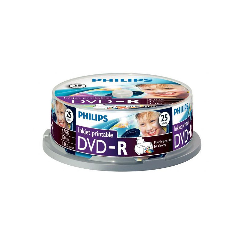 Philips DVD-R 4,7GB 16x Printable mate Cakebox (25 unidades)
