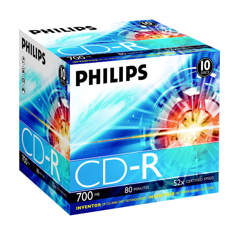 Philips CD-R 80Min 700MB 52x Jewel Case (10 unidades) - DVD.pt