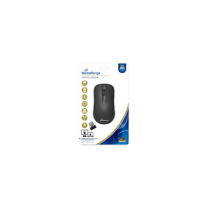 MediaRange 3-button wireless optical mouse, Rato Preto - DVD.pt